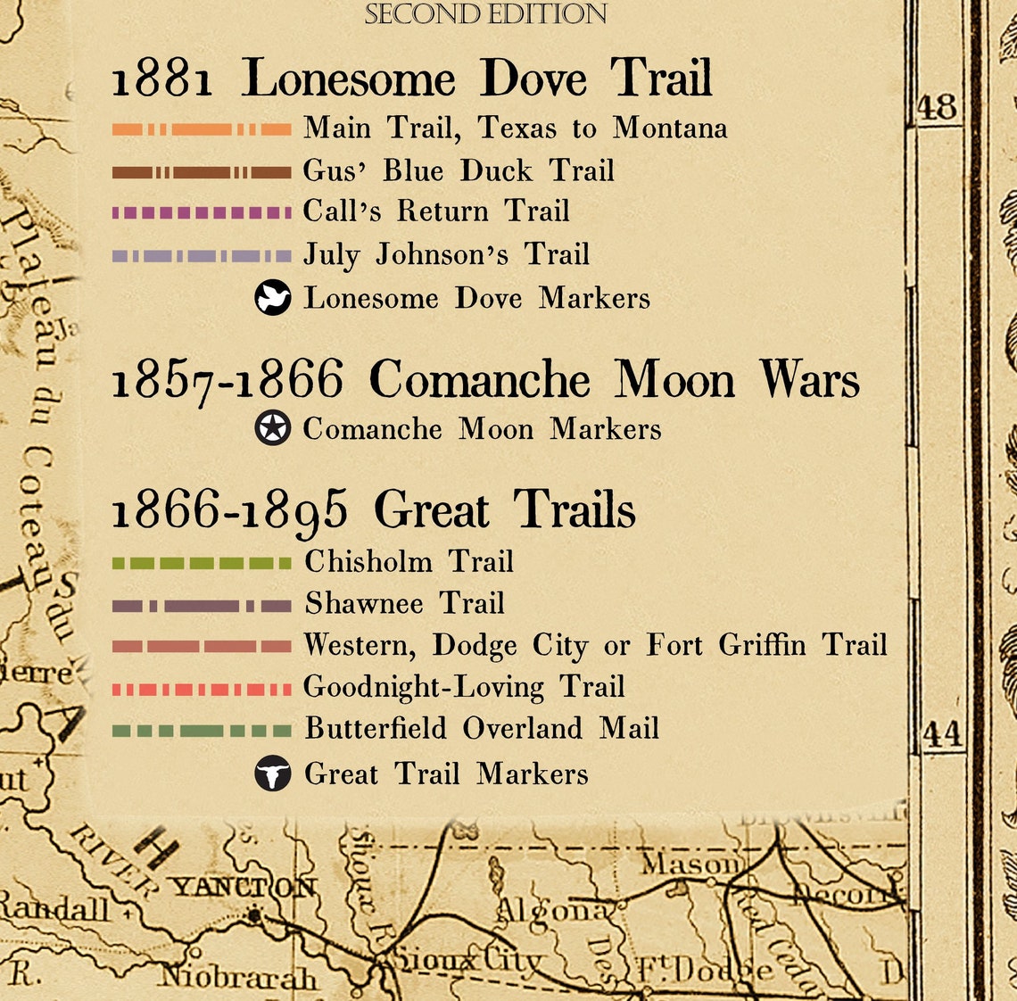 The Great Lonesome Dove Comanche Moon Trails Map Print - Etsy