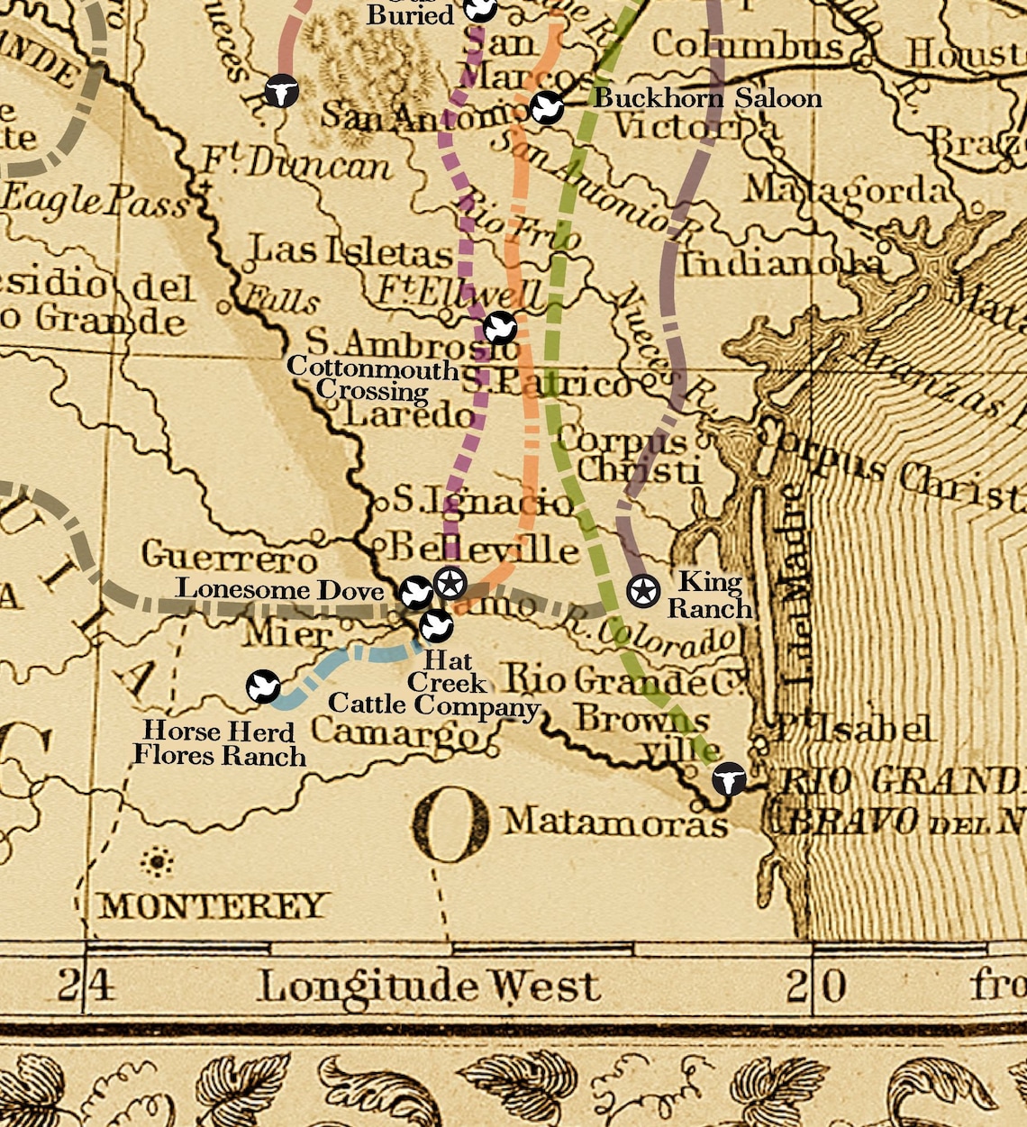 The Great Lonesome Dove Comanche Moon Trails Map Print - Etsy