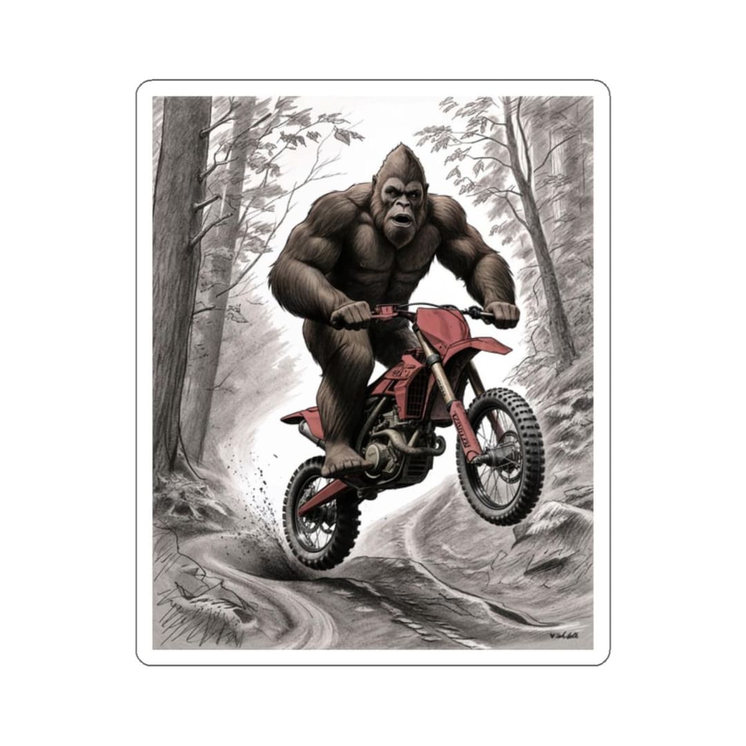 Funny Bigfoot Riding Dirt Bike Kiss-cut Stickers, Sasquatch Decal ...