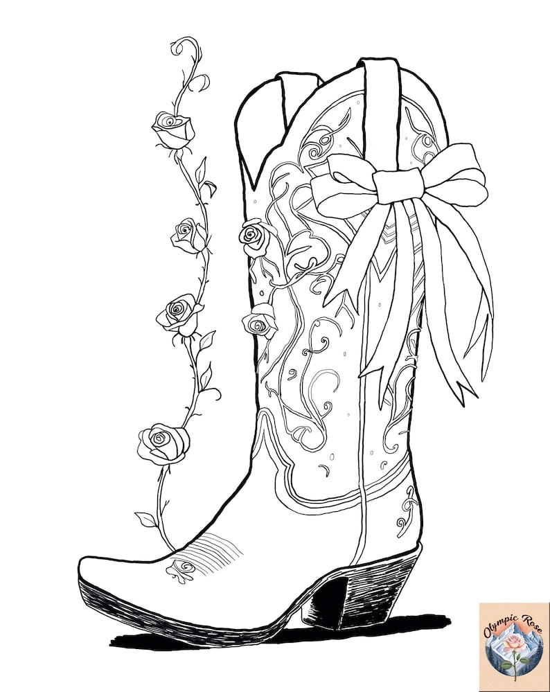 Cowgirl Boot Coloring Page, Country Western Boots Design, Decorated ...