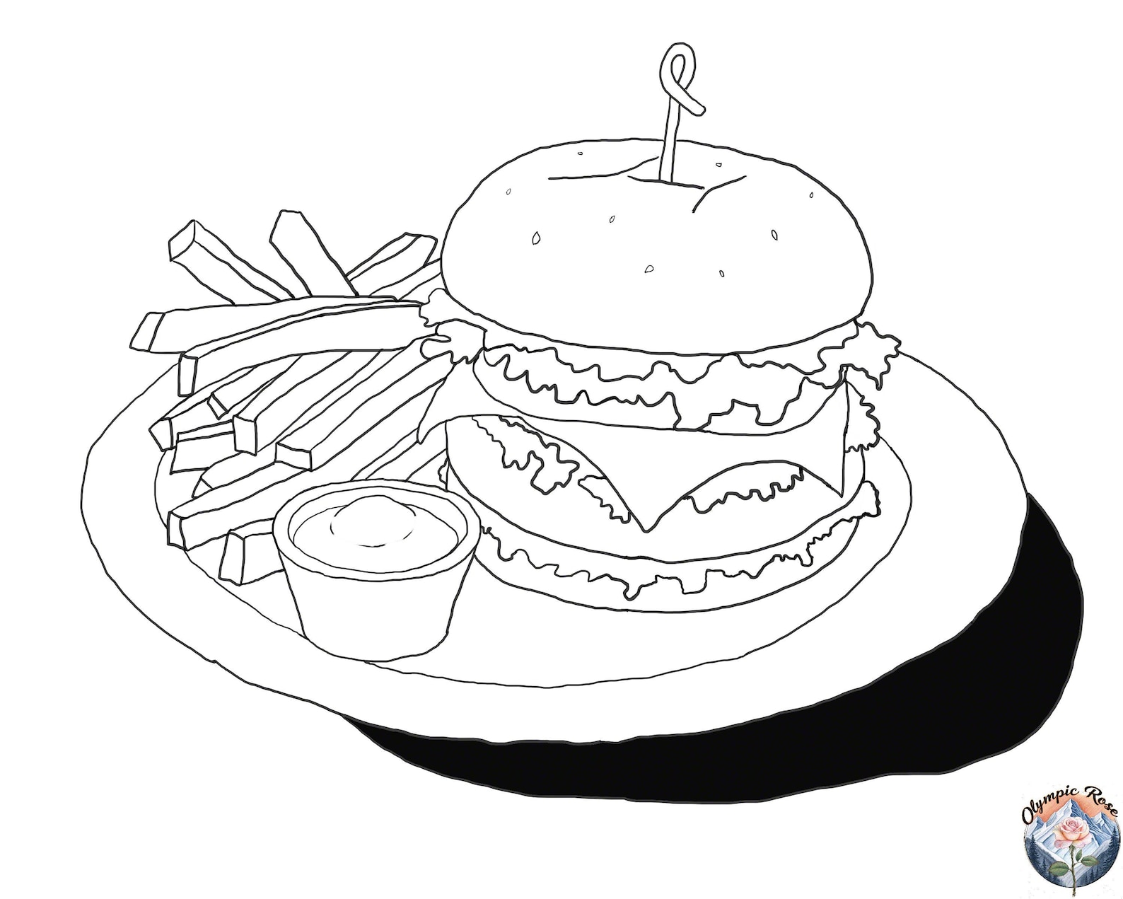 Burger and Fries Coloring Page, Burger With Fried Image, Burger Art ...