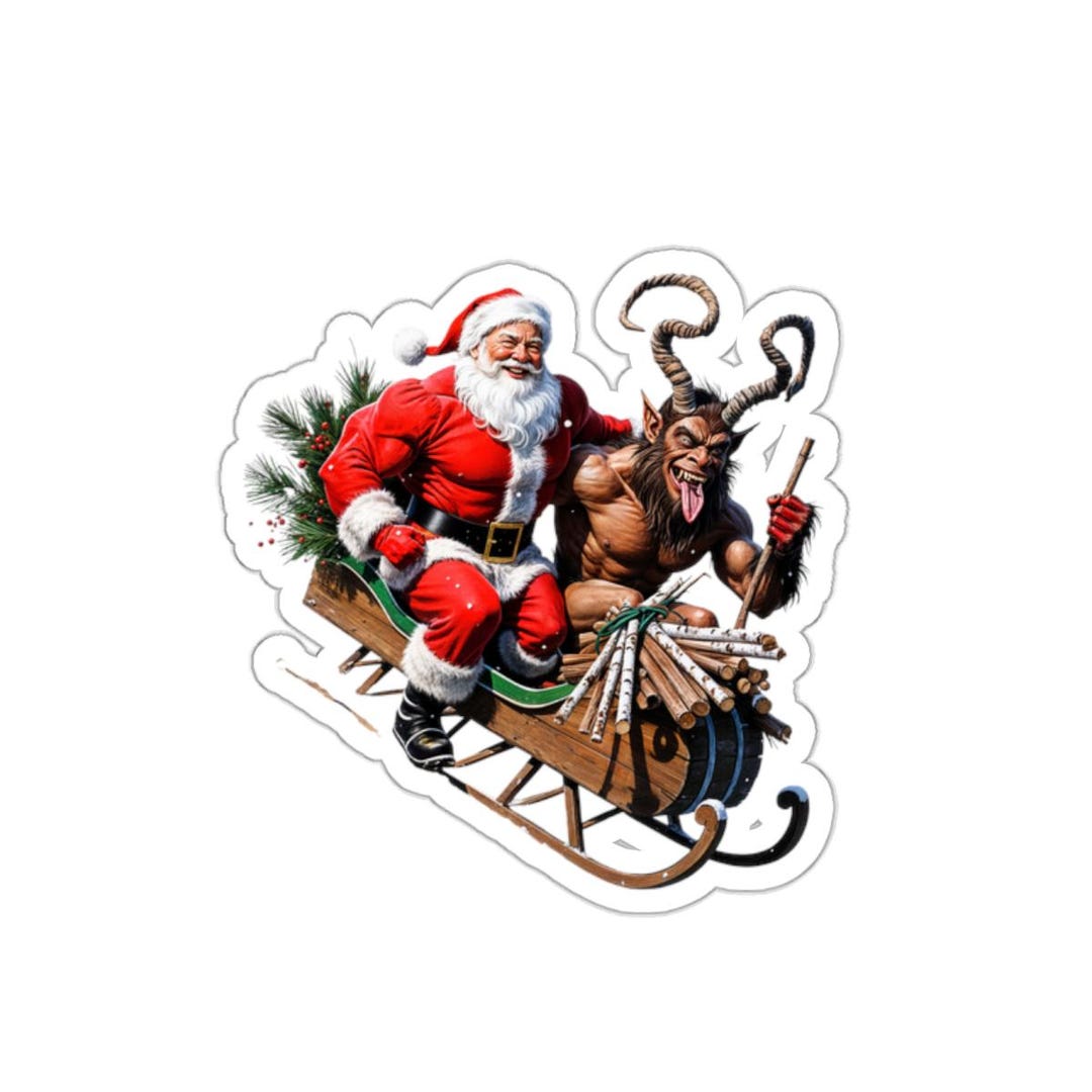 Christmas Santa and Krampus Kiss-cut Stickers, Holiday Funny Vinyl ...