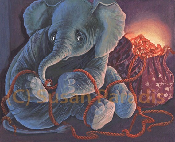 Edna a Young Elephant is Tangled up With Her Worries. - Etsy