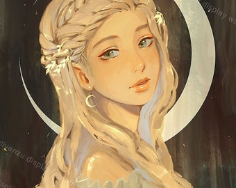 Cat in the Moon Moon Goddess Print of an Original Painting - Etsy