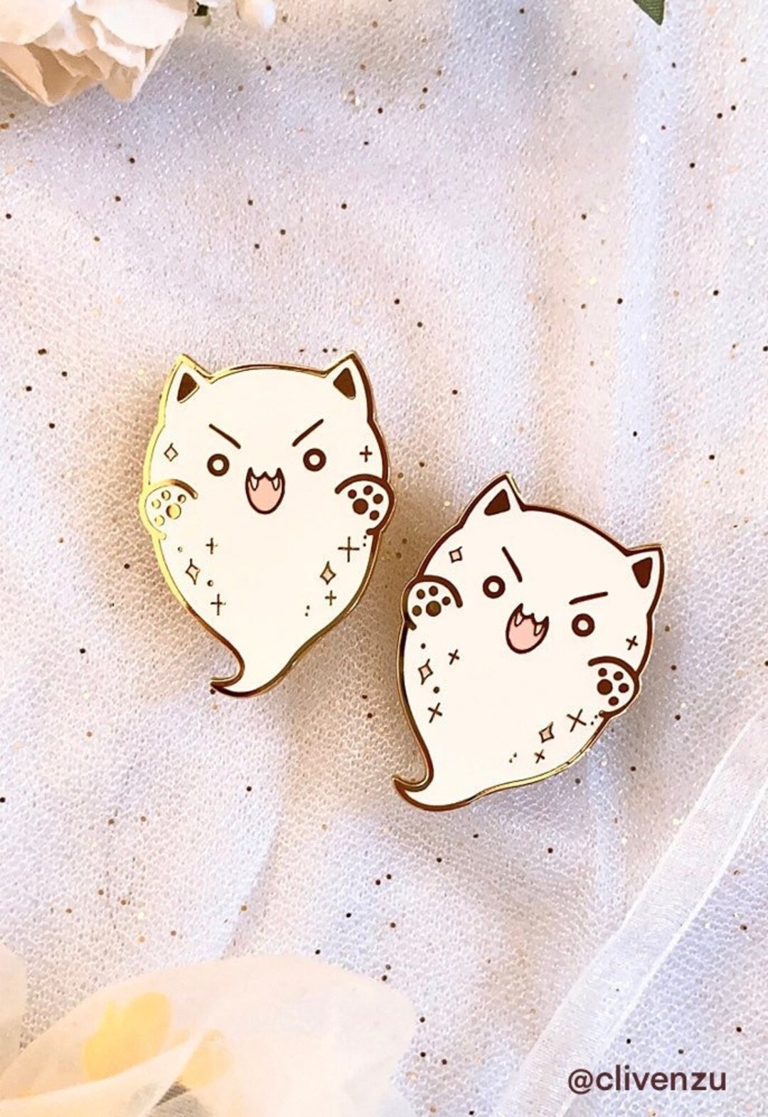 Ghost Cat Boo - Glow in the Dark Enamel Pin | Cute Creepy Pin ...