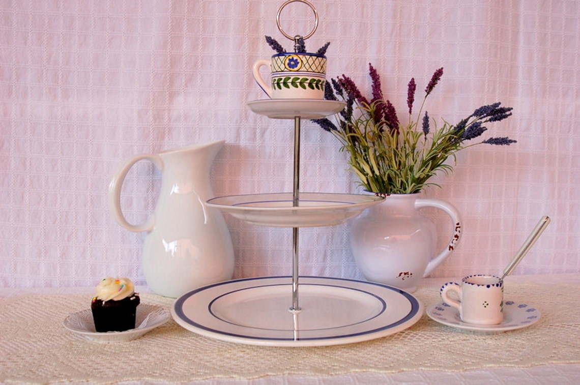 Pretty Blue and White 3 Tier Cake/cupcake Stand.tiered Cake Stand.tea ...