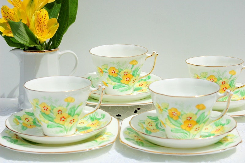 Antique Fine Bone China Tea Cup and Saucer Trio Yellow - Etsy