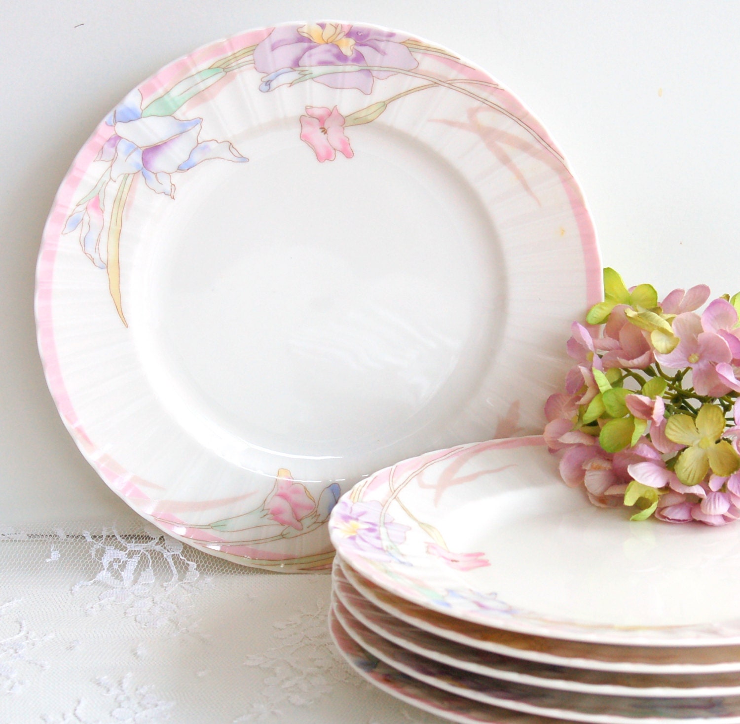 Vintage China, Salad/ Dessert Plates Set of 6. Pink Floral Plates. Tea ...