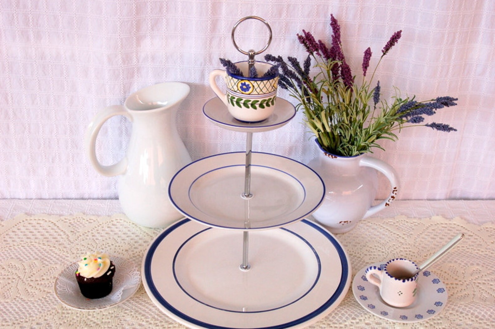 Pretty Blue and White 3 Tier Cake/cupcake Stand.tiered Cake Stand.tea ...