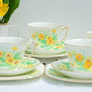 Antique Fine Bone China Tea Cup and Saucer Trio, Yellow Flowers English ...