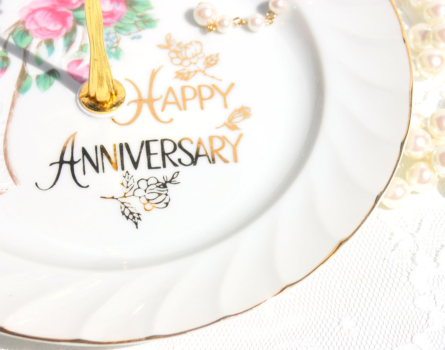 Vintage Happy Anniversary Single Tiered Stand. Shabby Pink - Etsy