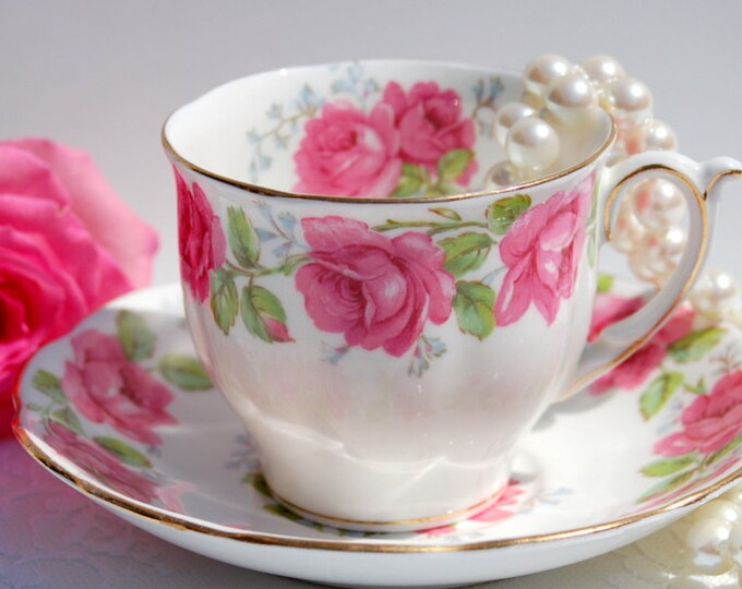 Lovely Tea Cup and Saucer With Pink Roses,fine Bone China Tea Cup, Tea ...
