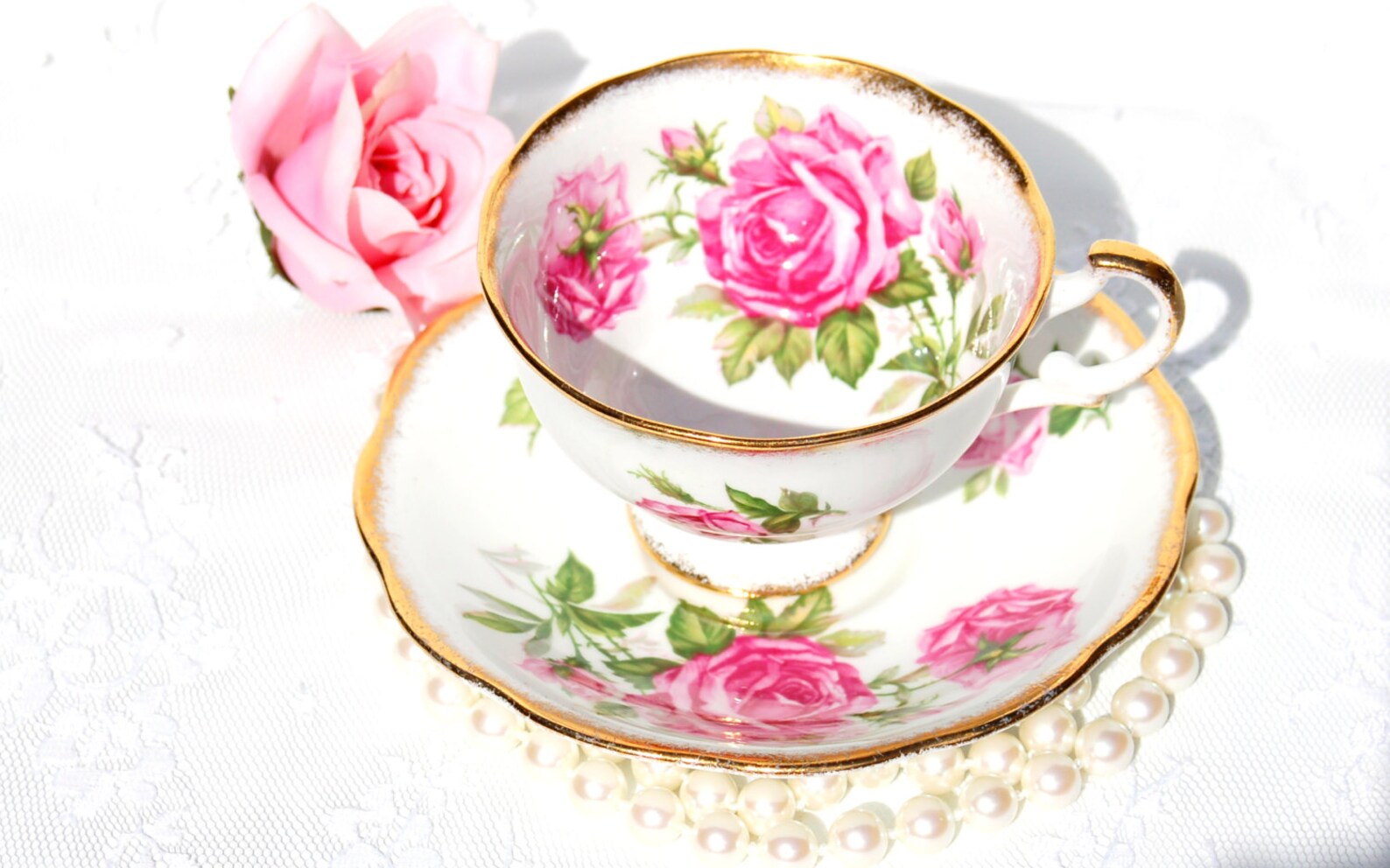 Antique English Tea Cup and Saucer. Pink Roses Tea Cup, Fine Bone China ...