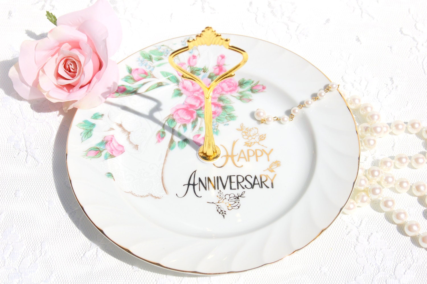Vintage Happy Anniversary Single Tiered Stand. Shabby Pink - Etsy
