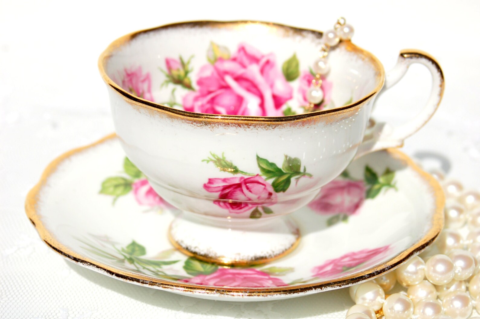 Antique English Tea Cup and Saucer. Pink Roses Tea Cup, Fine Bone China ...