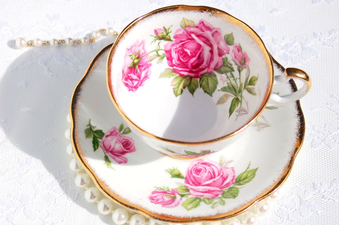 Antique English Tea Cup and Saucer. Pink Roses Tea Cup, Fine Bone China ...