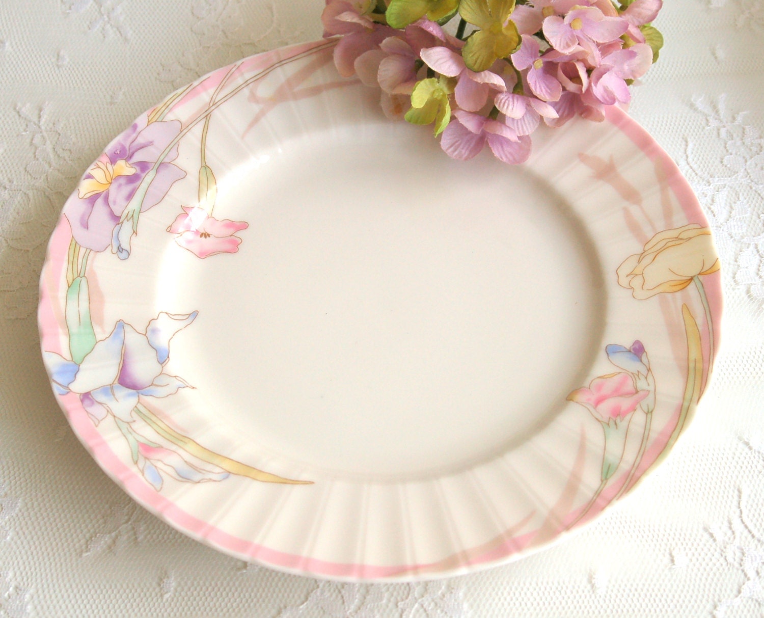 Vintage China, Salad/ Dessert Plates Set of 6. Pink Floral Plates. Tea ...