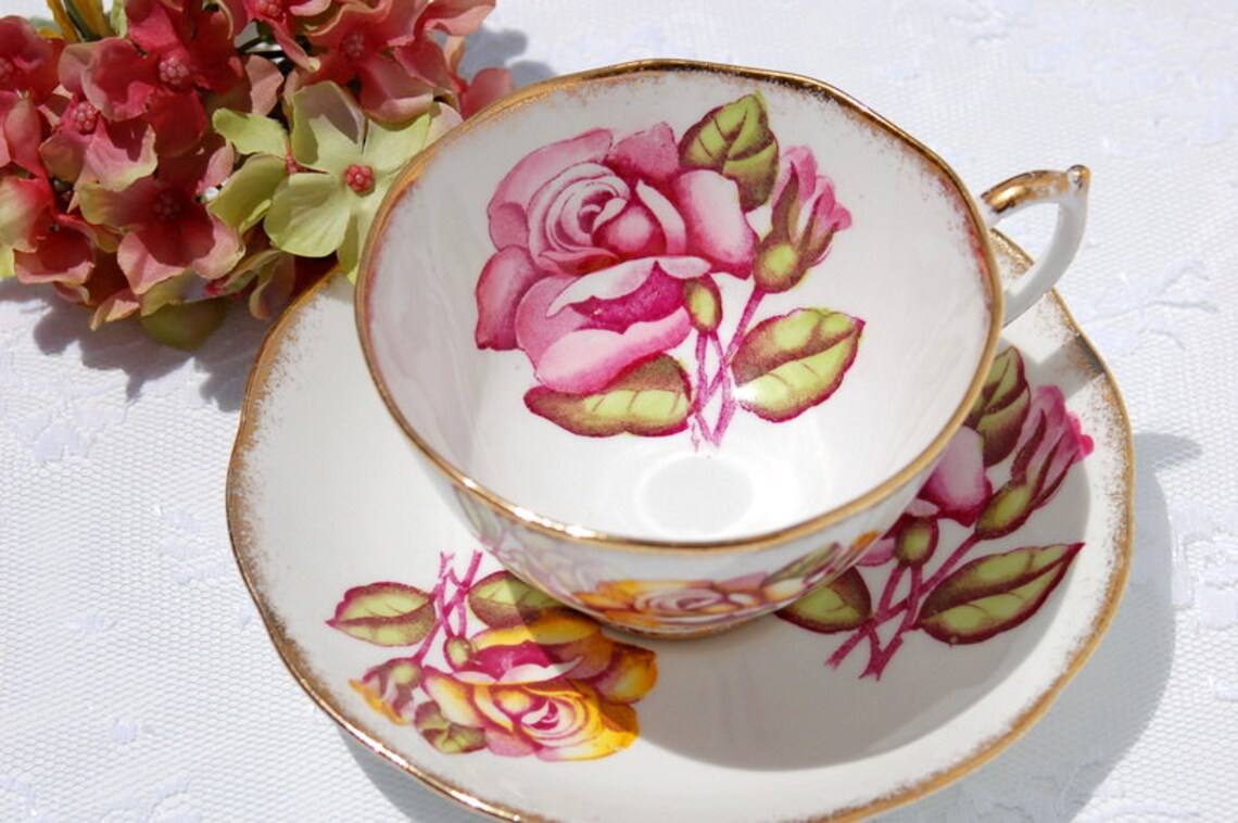 Antique 1950s Tea Cup and Saucer Set, Fine Bone China Made in England ...