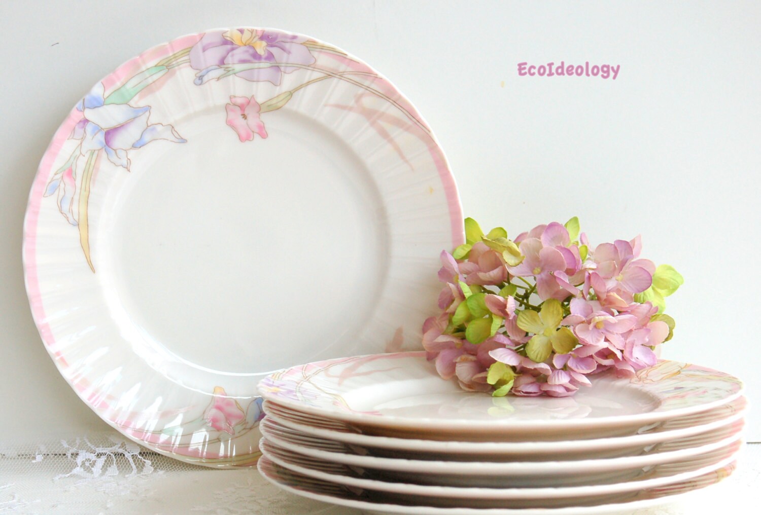 Vintage China, Salad/ Dessert Plates Set of 6. Pink Floral Plates. Tea ...