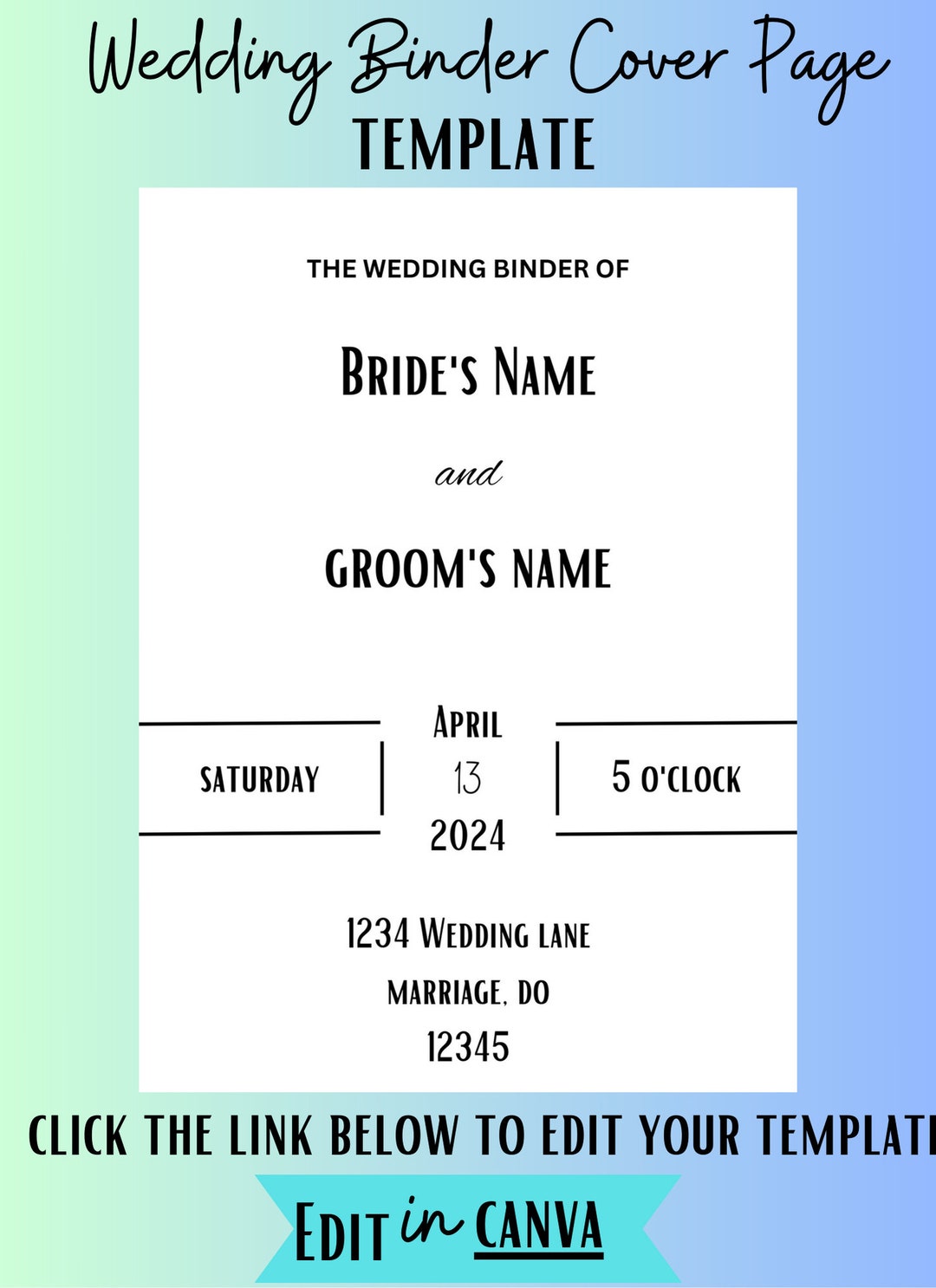 Wedding Binder Cover Page - Etsy