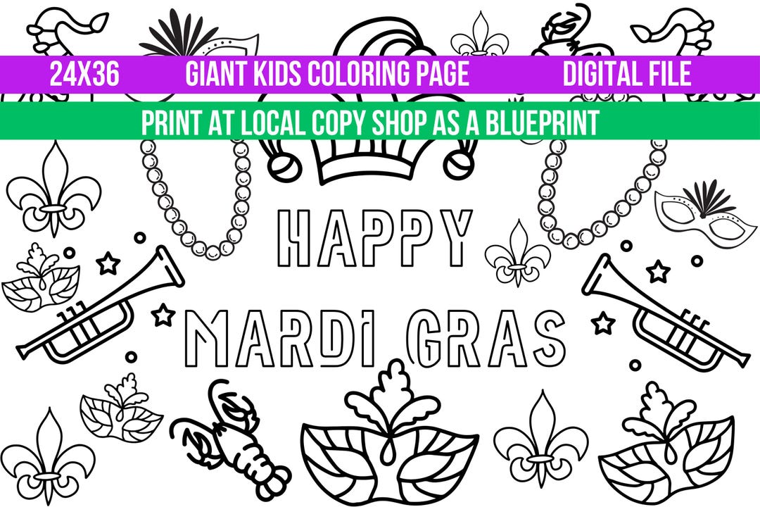 Giant Mardi Gras Kids Coloring Poster - Etsy