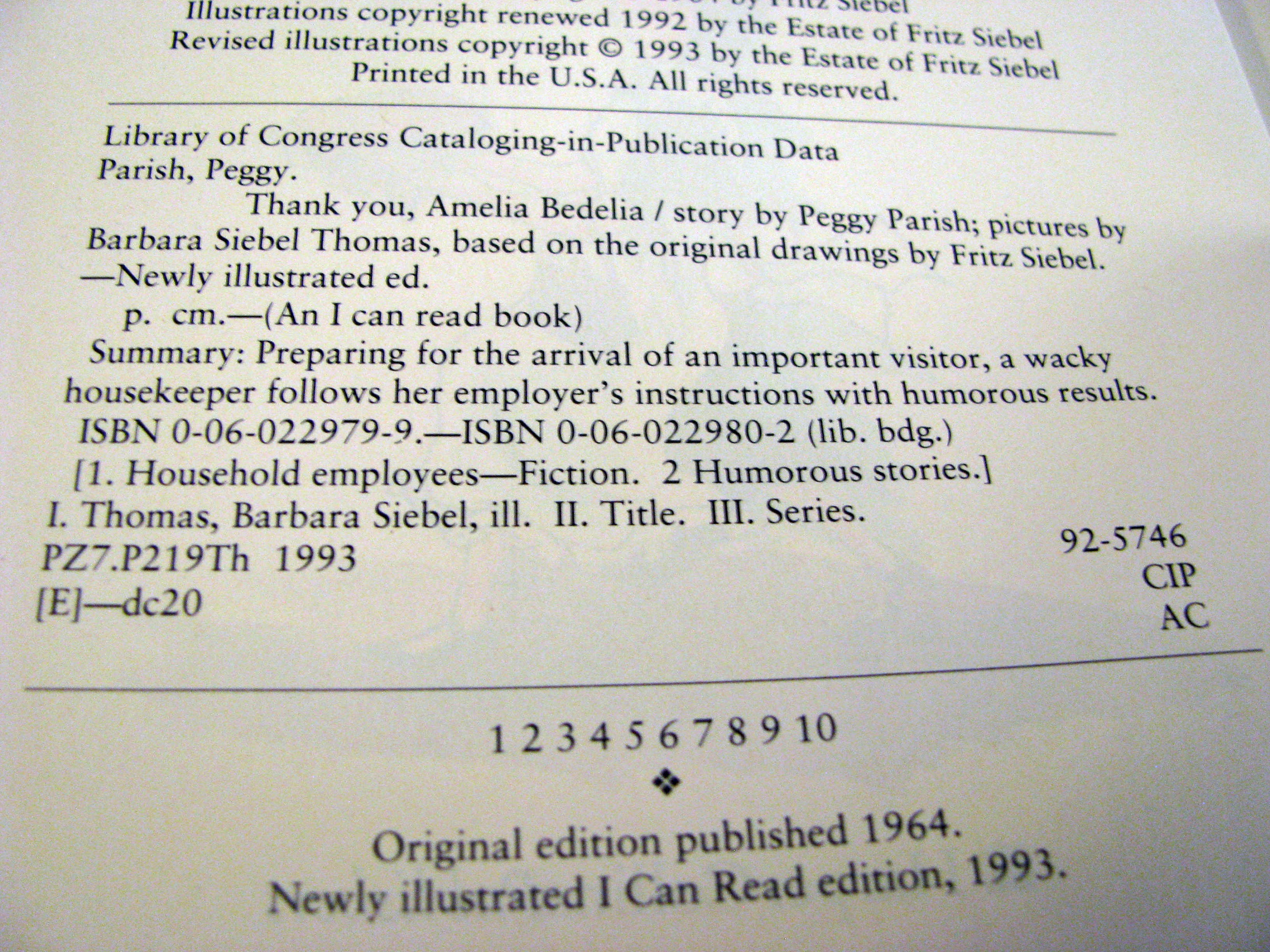 Thank You, AMELIA BEDELIA (1993) by Peggy Parish - Vintage Children's ...