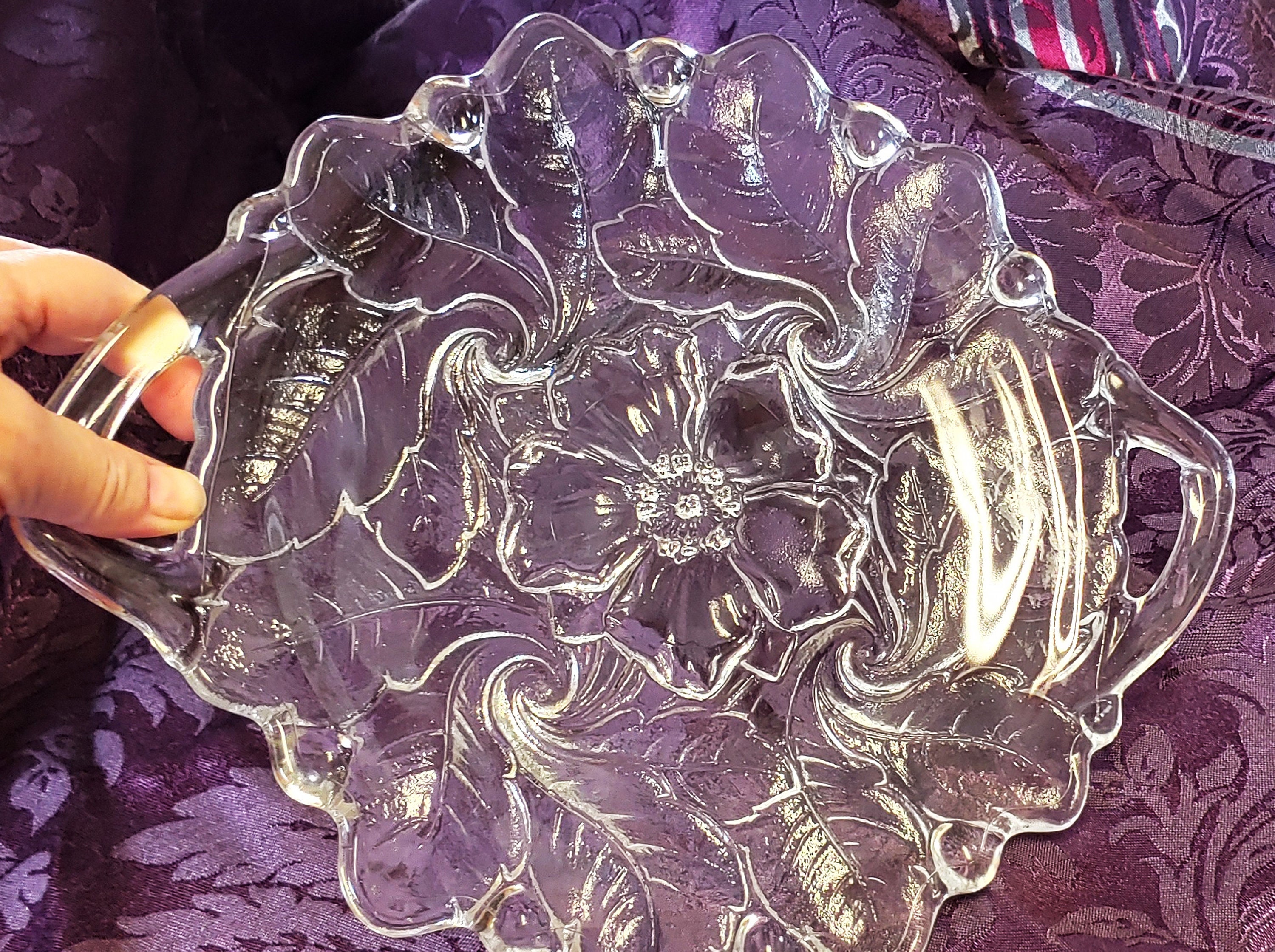 Vintage circa 1960 INDIANA GLASS Clear Wild Rose Pattern Cake or ...
