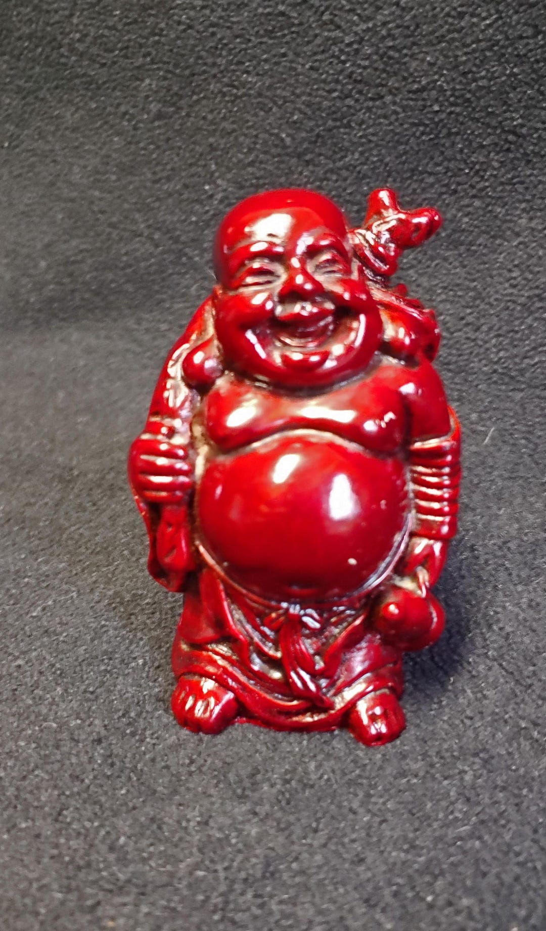 VINTAGE LAUGHING BUDDHA Red Cinnabar Statue Figurine Fen Shui Peace ...