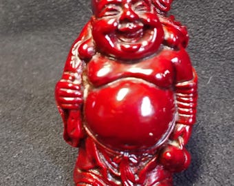 VINTAGE LAUGHING BUDDHA Red Cinnabar Statue Figurine Fen Shui Peace ...