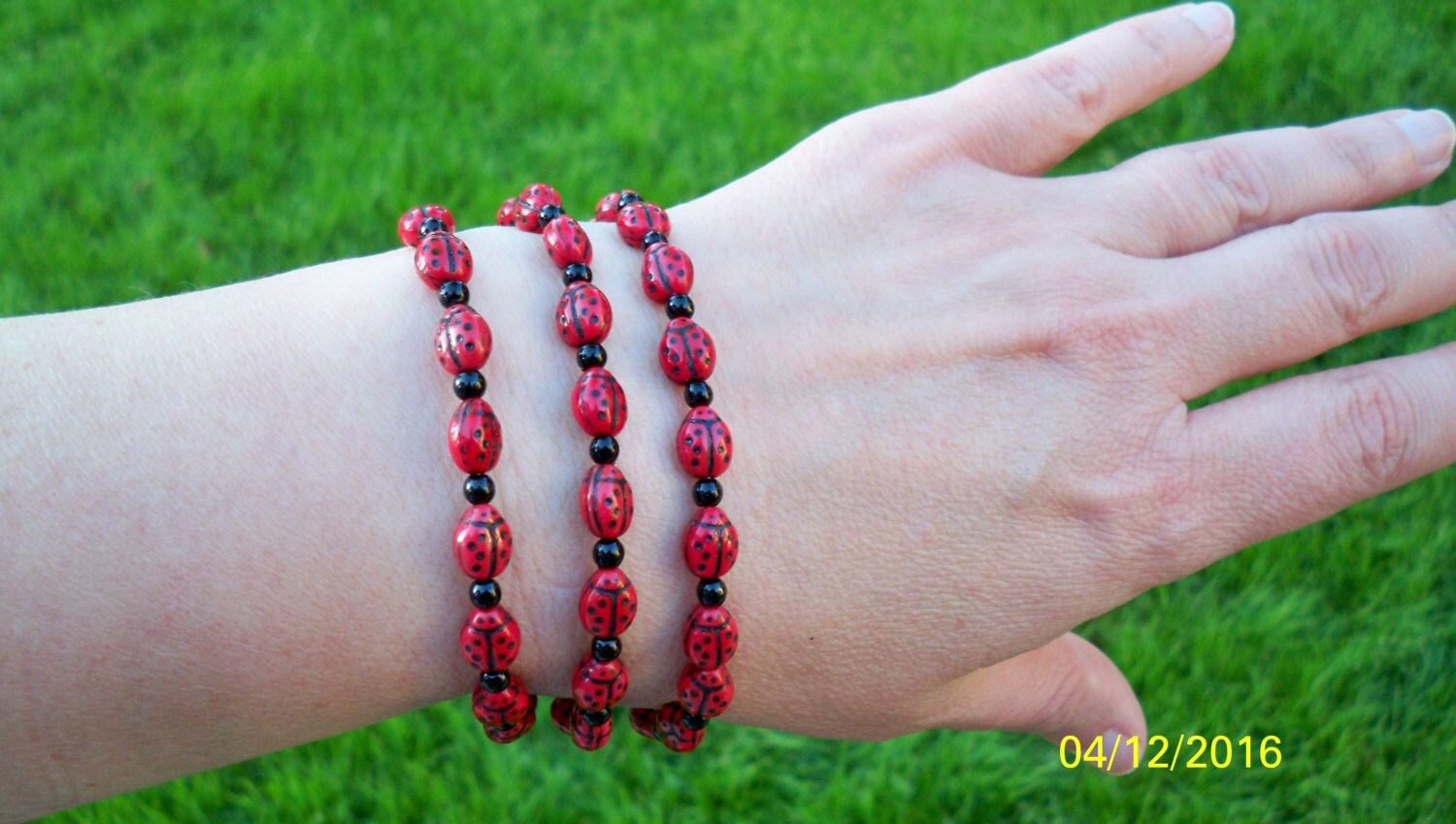 Beaded Ladybug (petite) Bracelets, Stretchy String, Czech Glass - Etsy