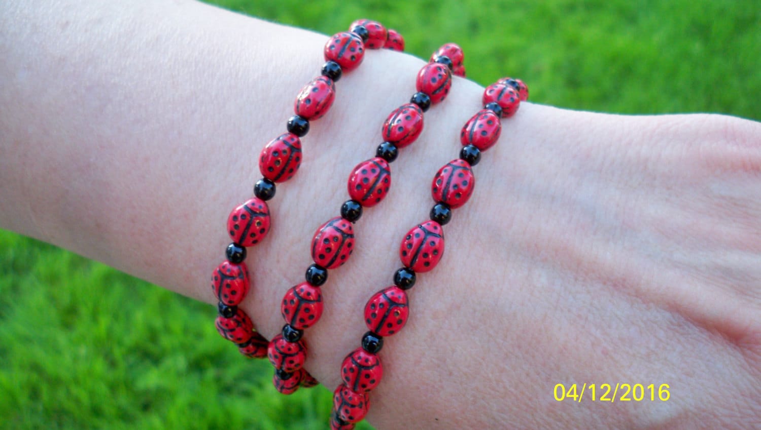 Beaded Ladybug (petite) Bracelets, Stretchy String, Czech Glass - Etsy