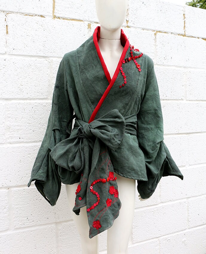 Japanese Kimono Style Jacket Special Edition Red Inside Collar, Geisha ...