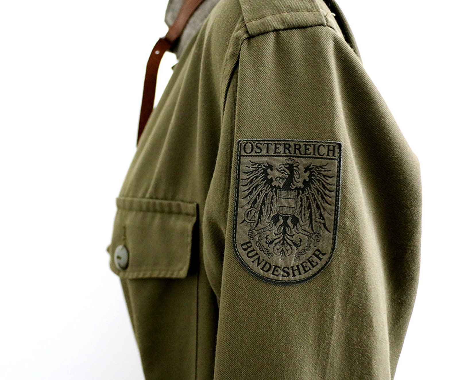 Custom Austrian Military Coat, Leather Belted Stand Collar, Wing Patch ...