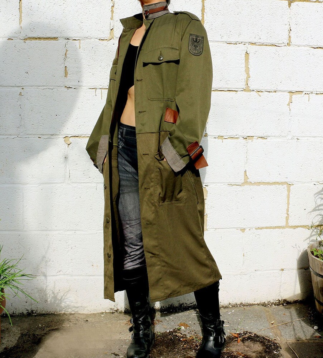 Custom Austrian Military Coat, Leather Belted Stand Collar, Wing Patch ...