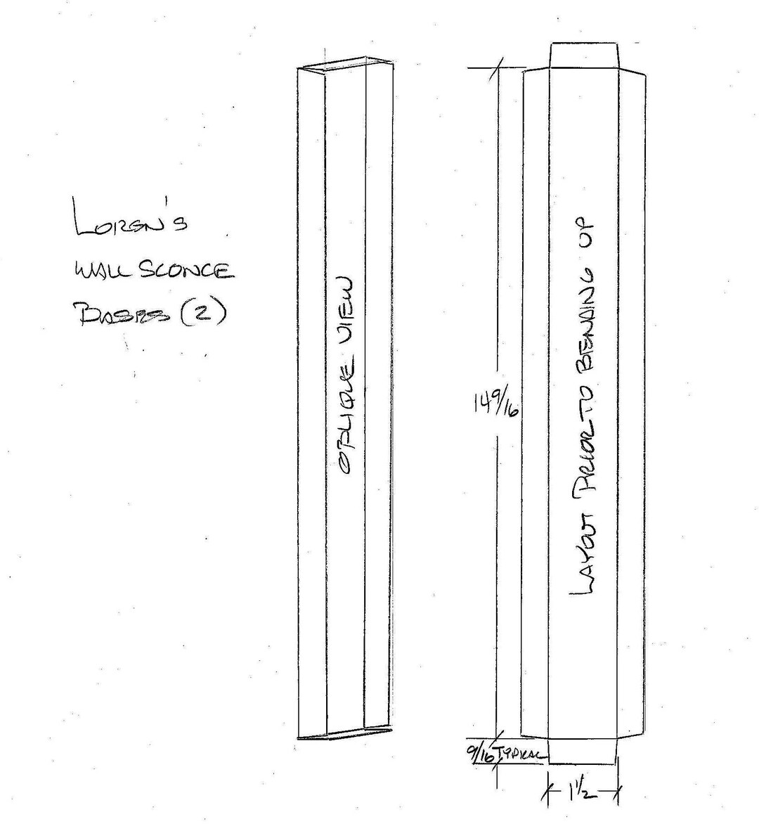 Loren's Sconce Mounting Bases (2) 1 1/2" Wide, 14 9/16 Tall and 9/16 ...