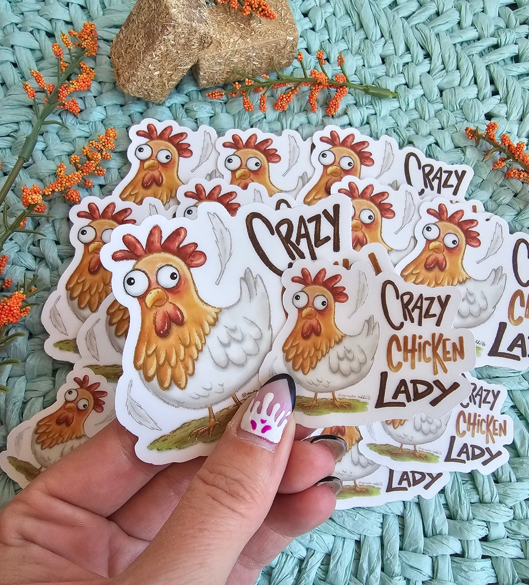 Chicken Sticker/crazy Chicken Lady/animal Art/hand Drawn Illustration ...