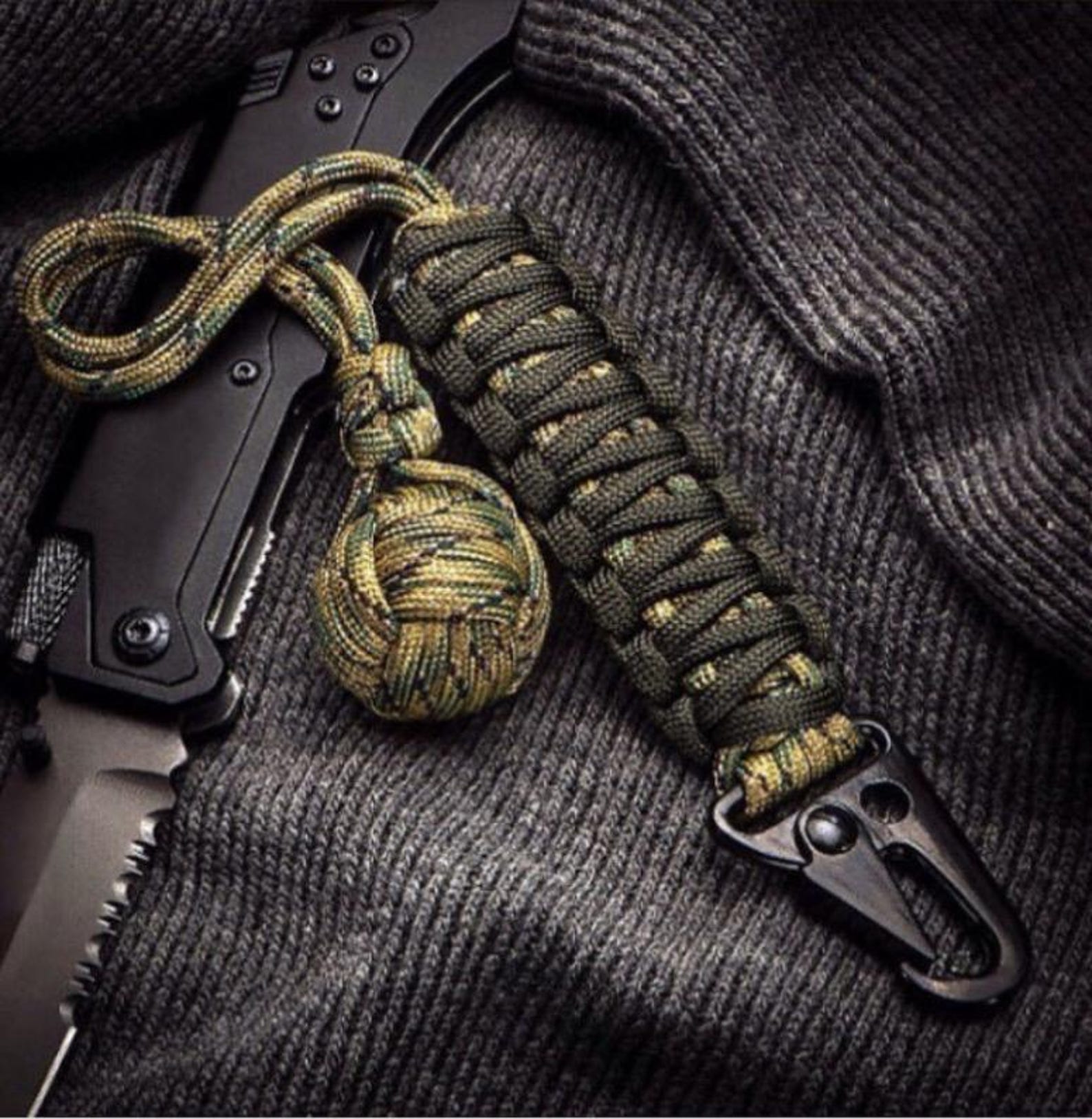 1” Monkey Fist Paracord Keychain Steel Ball Bearing Multicamo and OD ...