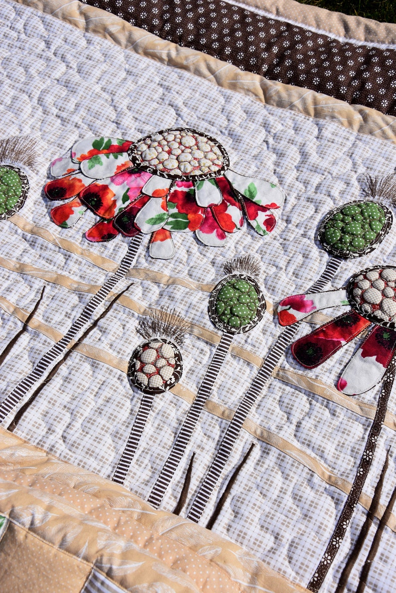 King Size Quilt Sofa Quilts With Flower Applique Kajura Design - Etsy