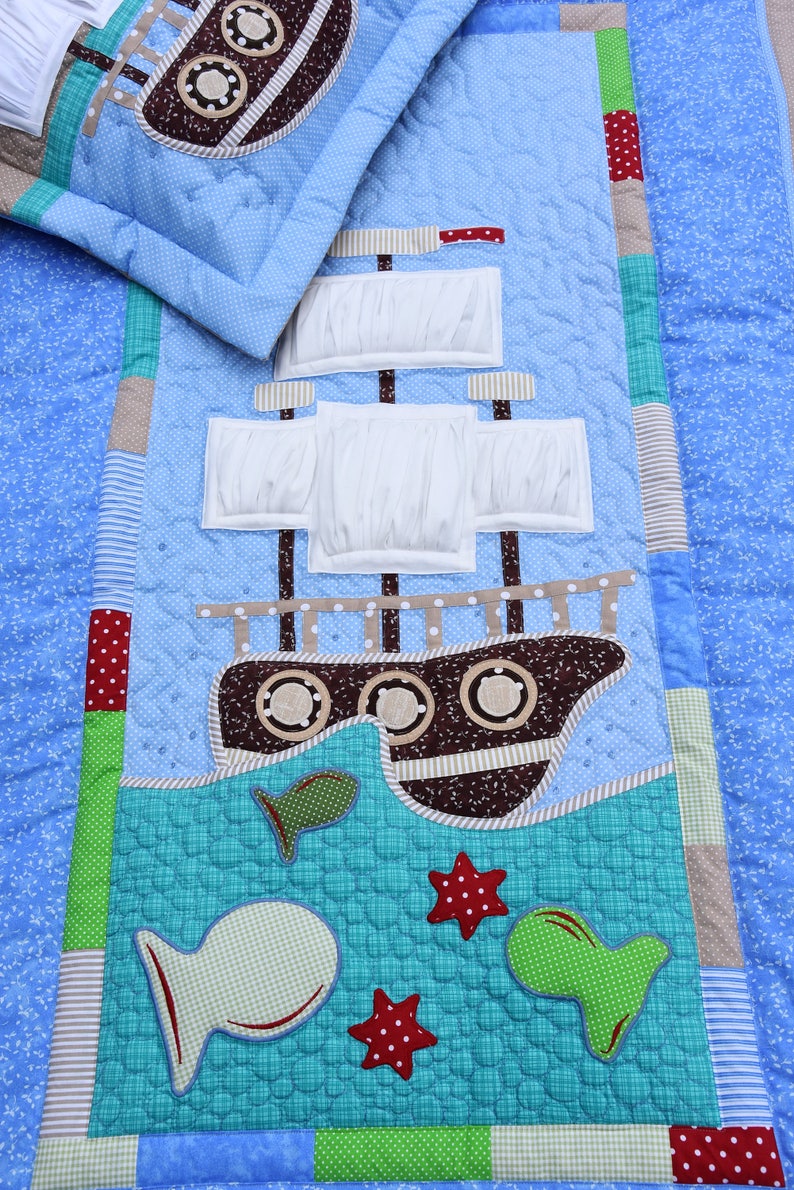 Pirate Quilt, Corsair Quilt,boy Quilt, Pirates, Ship Quilt, Blue Boy ...