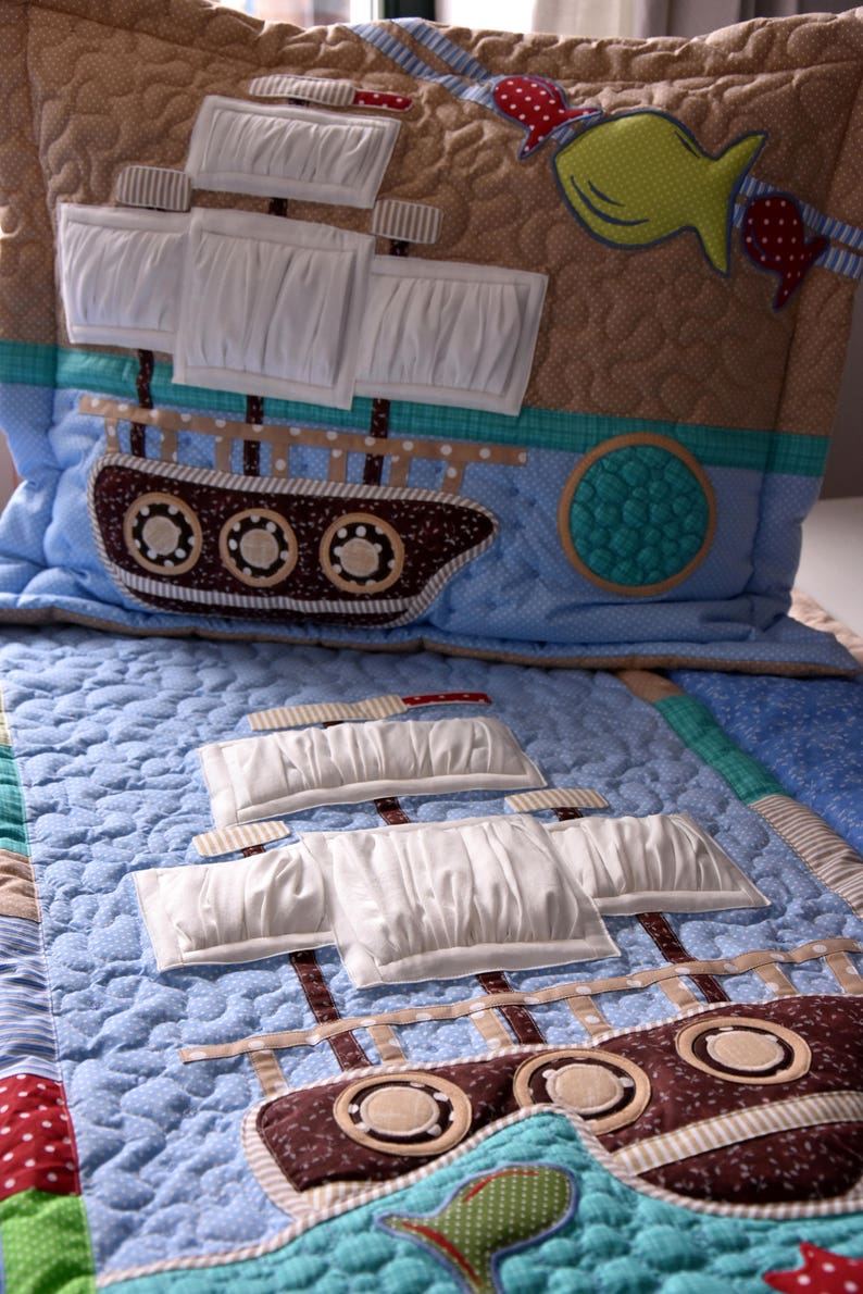 Pirate Quilt Corsair Quiltboy Quilt Pirates Ship Quilt | Etsy