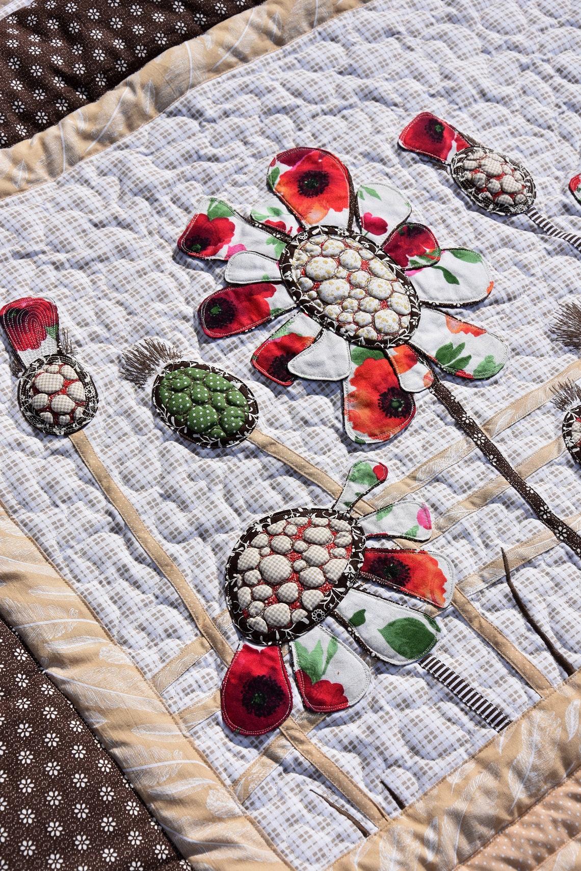 King Size Quilt Sofa Quilts With Flower Applique Kajura Design - Etsy