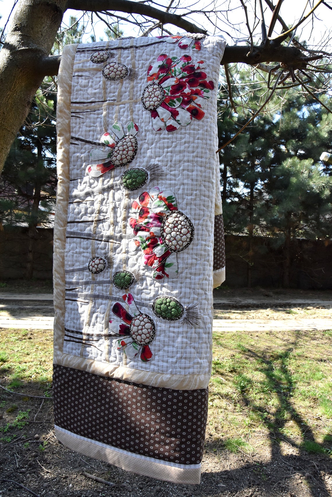 King Size Quilt Sofa Quilts With Flower Applique Kajura Design - Etsy