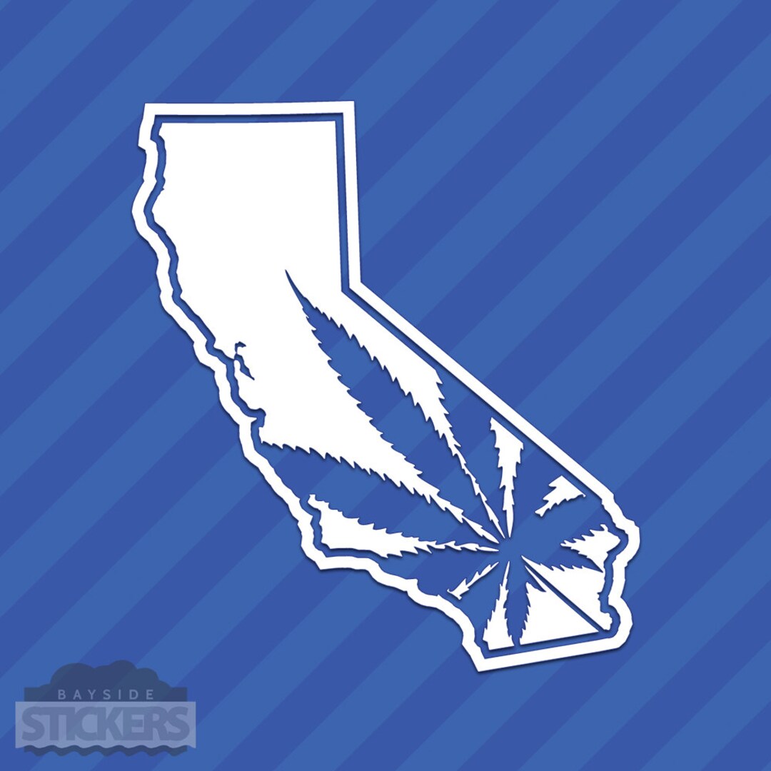 California Pot Leaf State Outline Vinyl Decal Sticker CA Cannabis 420 ...