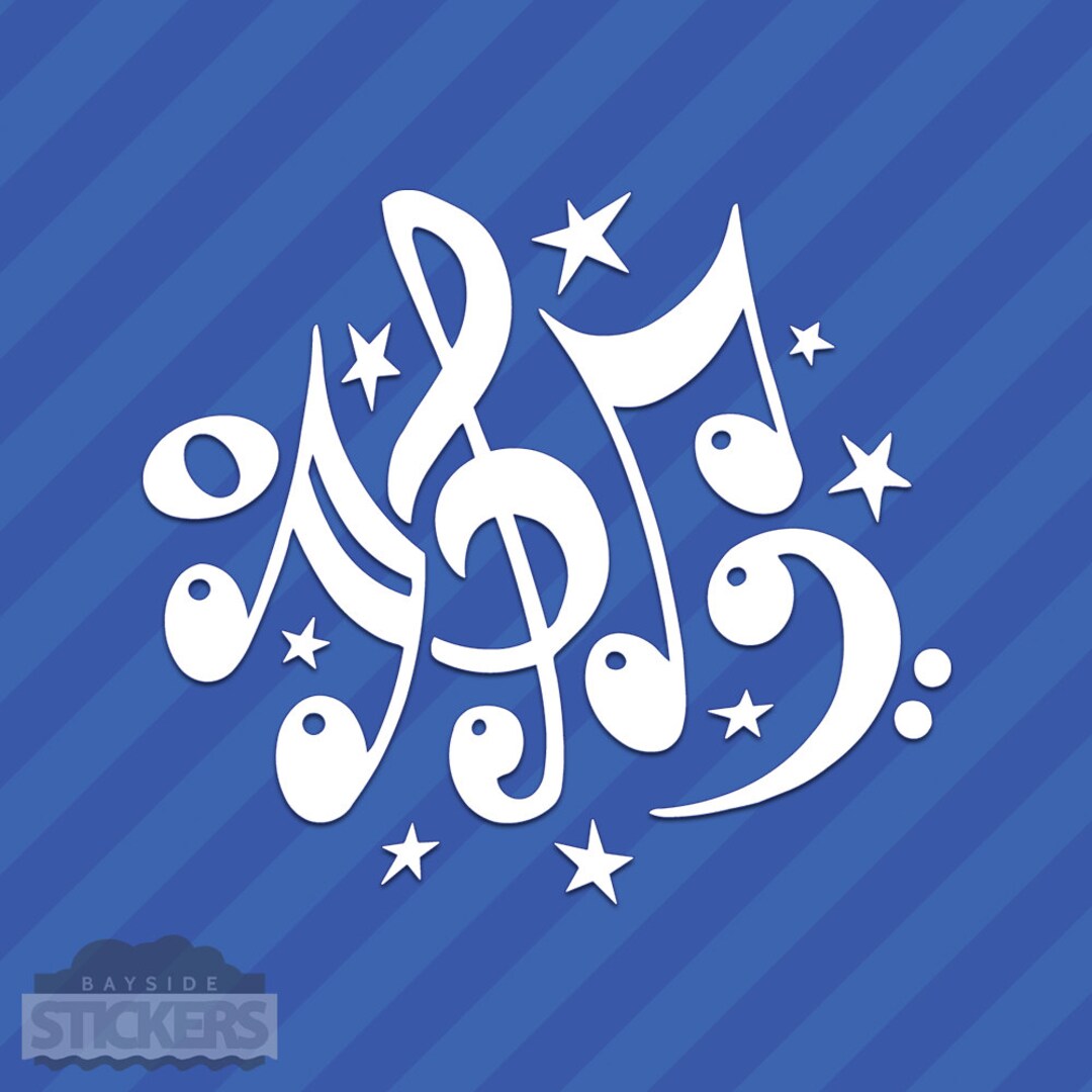 Music Notes and Stars Vinyl Decal Sticker Instruments - Etsy