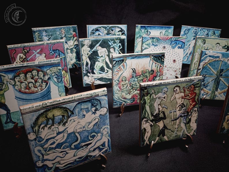 Medieval Demons FULL SET - 14x Ceramic Tile Decor - Hell, Art, Satanic ...