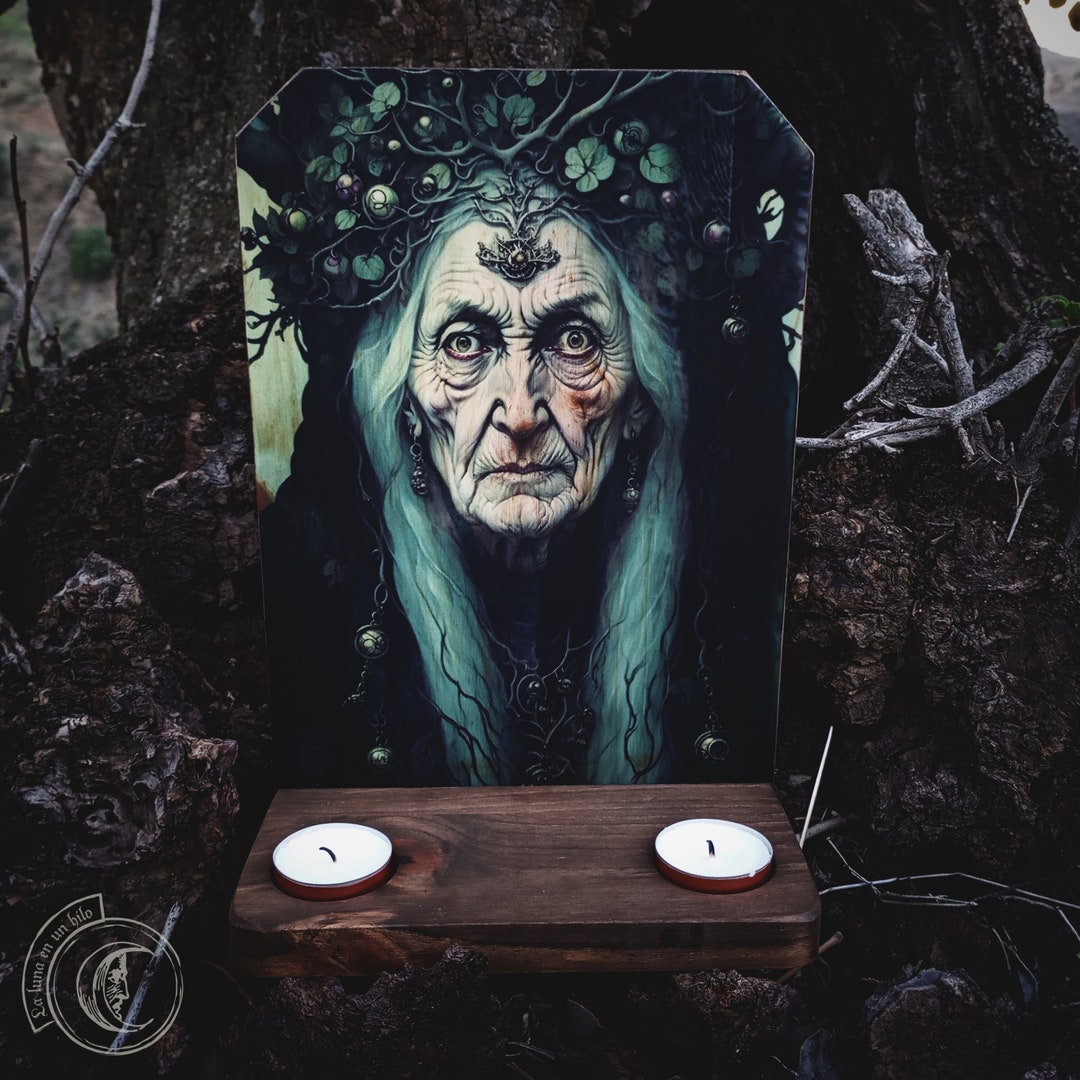 Baba Yaga - Ritual Altar, Wooden Candle Holder, Gift, Slavic Decor ...