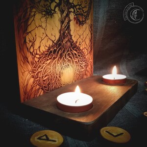 Yggdrasil - Ritual Altar, Wooden Candle Holder, Gift, Norse Decor ...