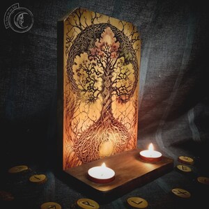 Yggdrasil - Ritual Altar, Wooden Candle Holder, Gift, Norse Decor ...