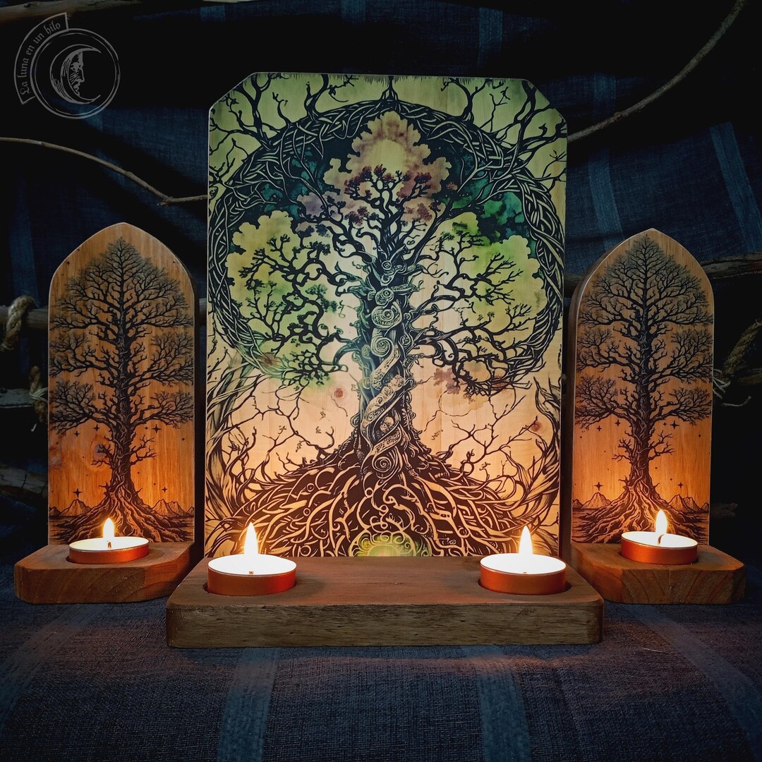 Yggdrasil Wall Decor BUNDLE | Wooden Candle Holder, Gift, Norse Decor ...