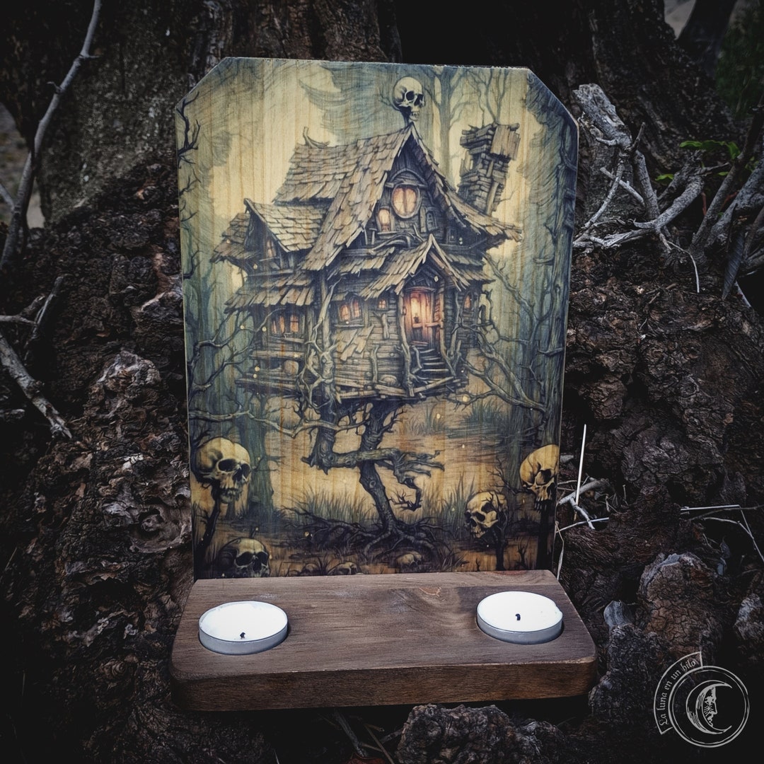 Baba Yaga's Hut - Ritual Altar, Wooden Candle Holder, Gift, Slavic ...